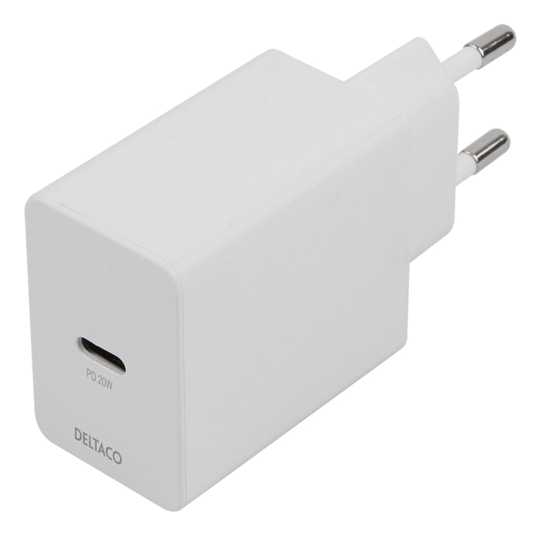 Kjøp Deltaco USB-C lader med kabel, 1 m, 20W på nett | Enklere Liv